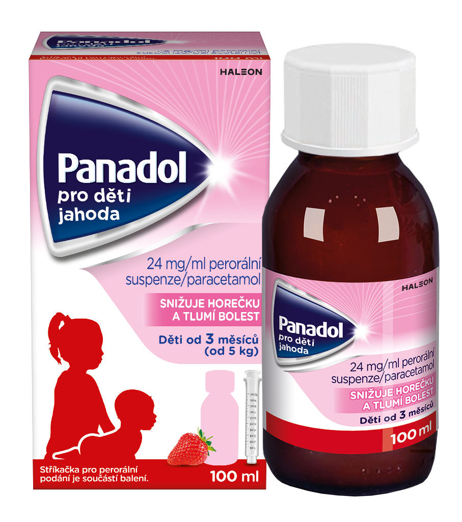 Panadol pro děti 24mg/ml Jahoda sirup ke snížení horečky u dětí 100 ml ...